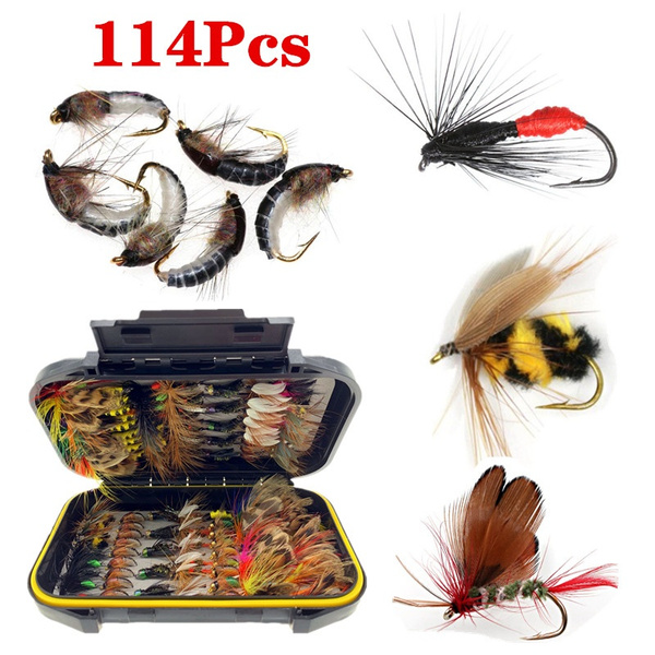 114Pcs/Box Fly Fishing Lure Box Set Wet Dry Nymph Fly Tying Material ...