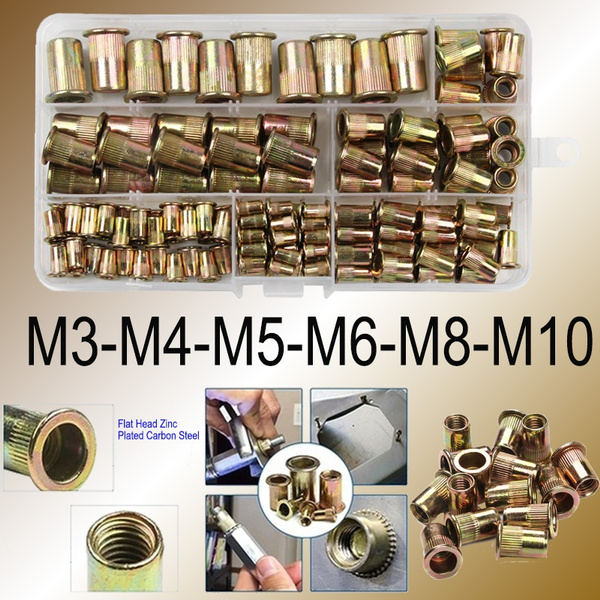150PCS Mixed Zinc Plated Carbon Steel Rivet Nut Threaded Rivnut Insert ...