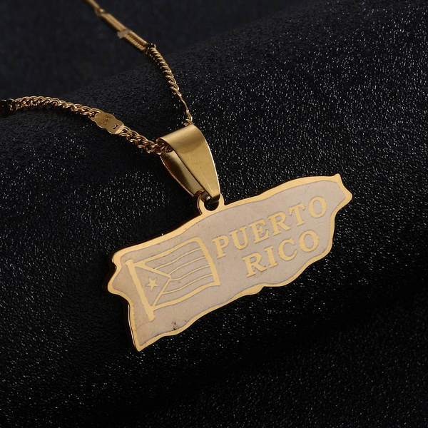 Stainless Steel Puerto Rico Map Pendant Necklaces Trendy Gold Color ...