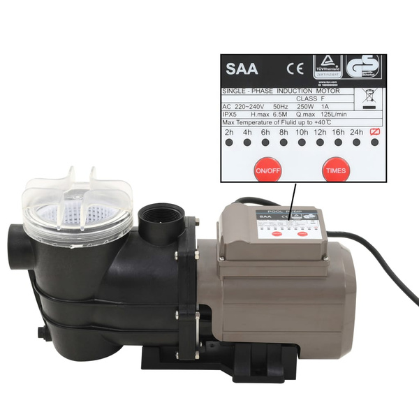 Pool pump with timer black 0.25 HP 8000 L / h Poolpumpe zwembadpomp ...
