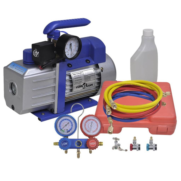 Single-stage vacuum pump with 2-way manifold pressure gauge set ...