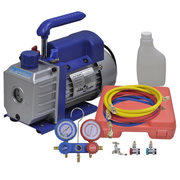 Single-stage vacuum pump with 2-way manifold pressure gauge set ...
