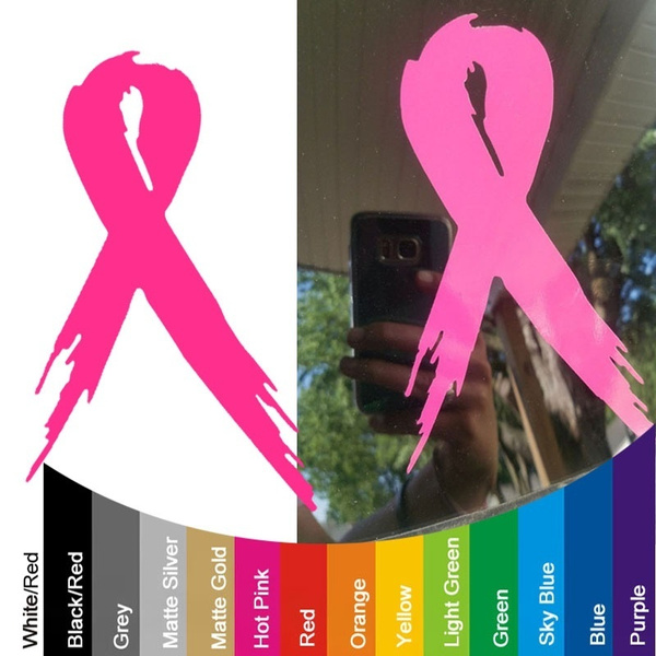 6"/8" 14 Colors Pink Ribbon Car Stickers Breast Cancer Awareness Ribbon ...