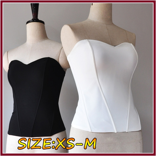 Women Basic Sweetheart Neck Boned Corset Fashion Shapewear Zip Back Tube Tops Slim Fit Strapless ...