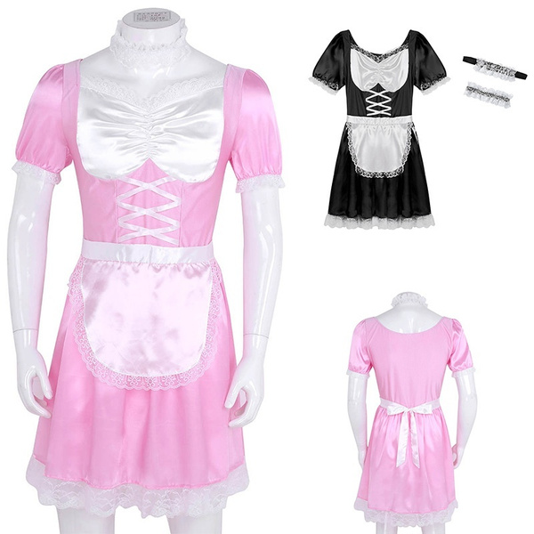 Adult Mens Sissy French Maid Uniform Fancy Dress Costume Outfits