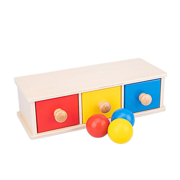 Montessori Teaching aids Wooden Tricolor Box with Ball Toy for Children ...