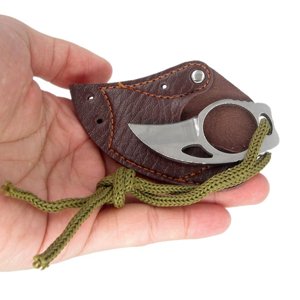 Mini MC Pocket Karambit with leather sheath cutter portable claw knife ...