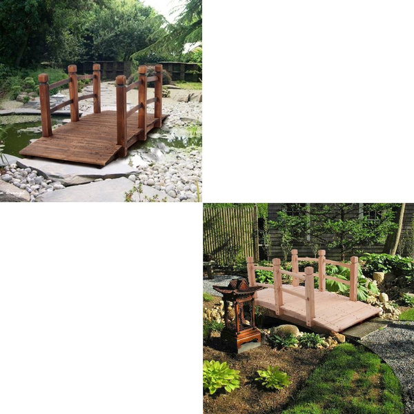 Waterproof Wooden Bridge Solid Wood Garden Pond Arch 2 Colors | Wish