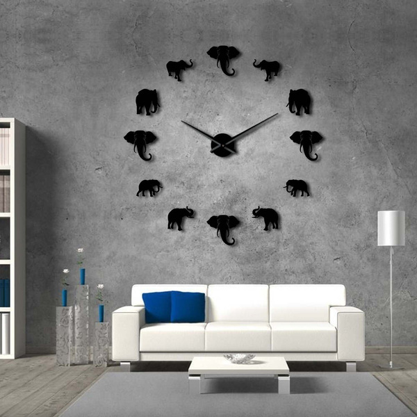 DIY Jungle Animals Elephant DIY Large Wall Clock Home Decor Modern ...
