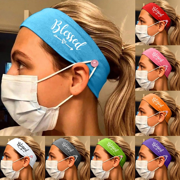 Women's Funny Blessed Letter Printed Button Headband Outdoor Sports ... Women's Funny Blessed Letter Printed Button Headband Outdoor Sports ...