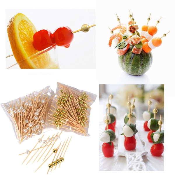 100pcs Pearl Cocktail Picks Appetizer Picks Bamboo Skewers for Snack ...