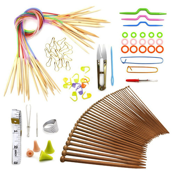 36 Single Pointed Bamboo Knitting Needles Set 36cm Knitting Tools Kit ...