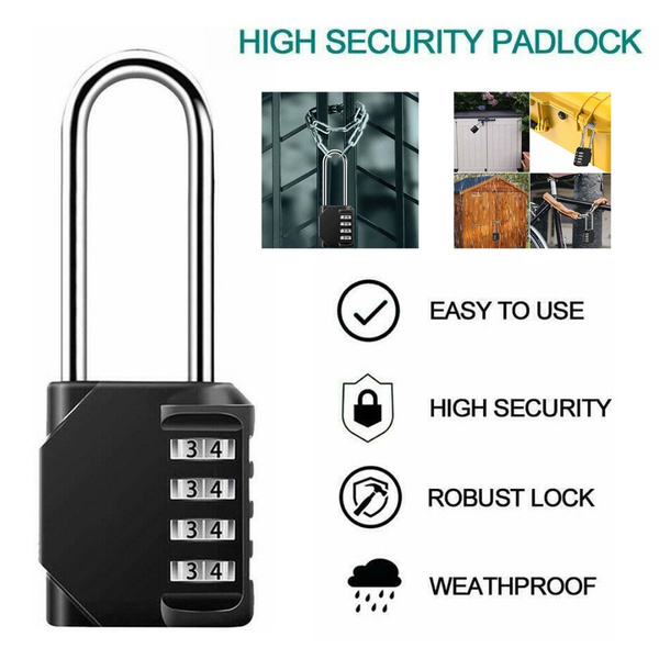 New Waterproof Padlock With Extra Long Shackle Loop 4 Digit Combination ...