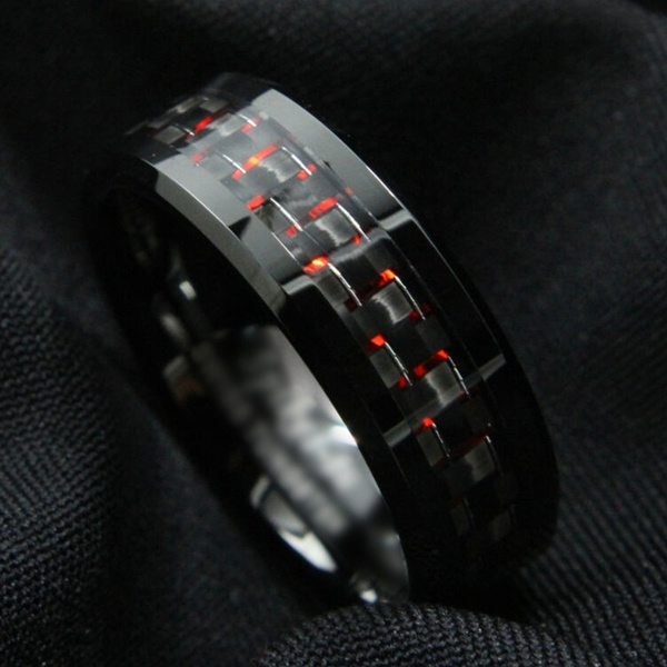 8mm Black Tungsten Carbide Ring Inlaid Blue Carbon Fiber Wedding Ring ...