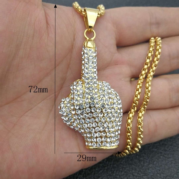 Stainless Steel 18k Gold-plated Diamonds The Middle Finger Hand Signal ...