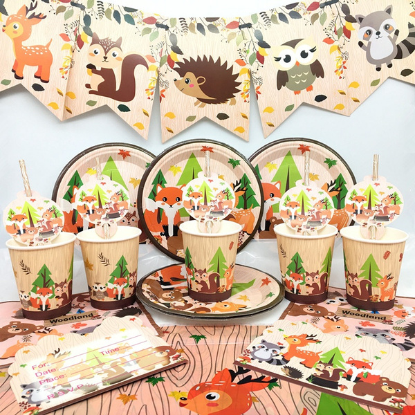 New Woodland Animals Theme Party Decorations For Kids Birthday Baby ...