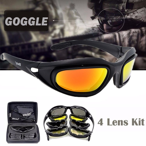 4 Lens Kit Military Sunglasses Men's Army Goggles War Game Sports ...