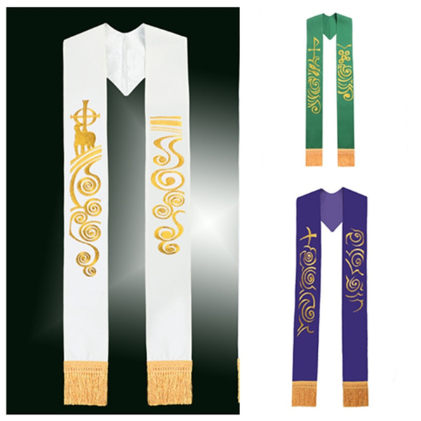 Catholic White Stole Clergy Lamb of God Coss Embroidery Stole | Wish