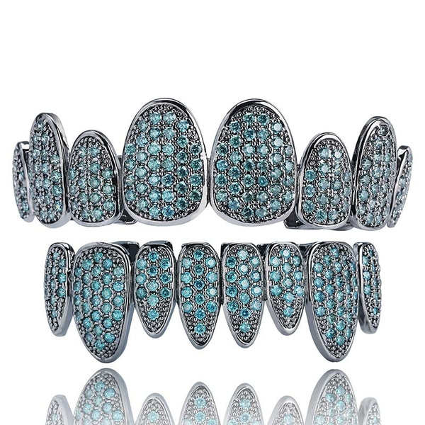 New Hip Hop Grillz Iced Out Aaa Zircon Fang Mouth Teeth Grillz Caps