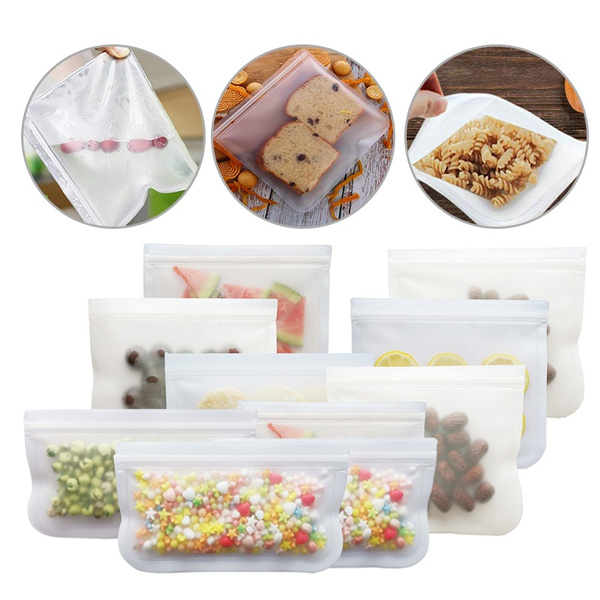 Reusable Silicone Food Storage Bags Kitchen Fresh Zip lock Food Freezer ...