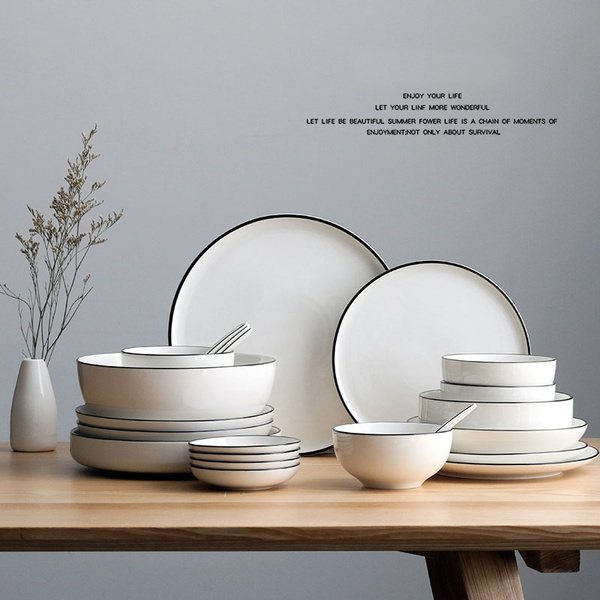 Simple European Style Ceramic Dinnerware Set of 2 4 8 Black Stripe ...