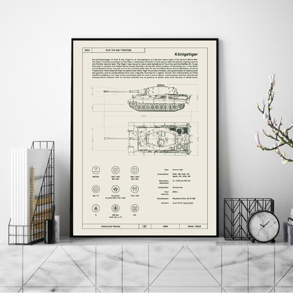 Panzer Tiger Konigstiger WWII Print Tank Patent German Military Posters ...