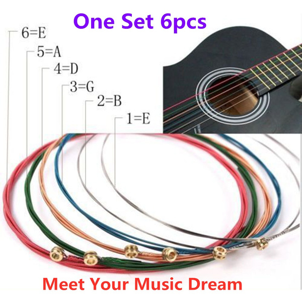 NEW One Set 6pcs Rainbow Colorful Color Strings For Acoustic Guitar ...