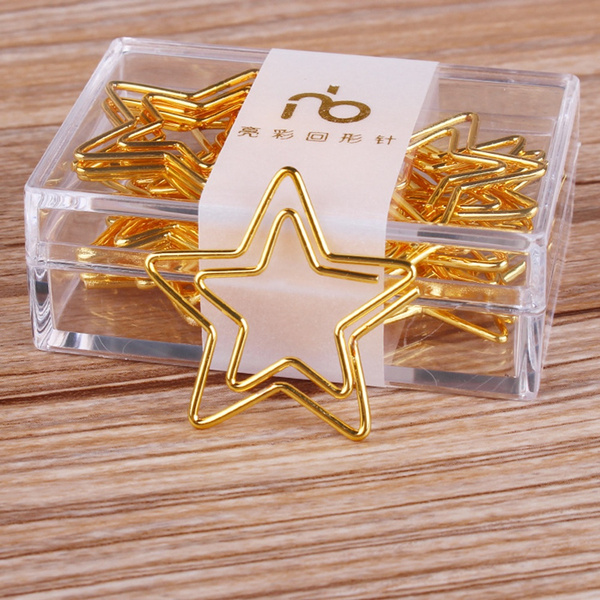 12 Pcs/box Kawaii Five Pointed Star Paper Clip Gold Metal Bookmark ...