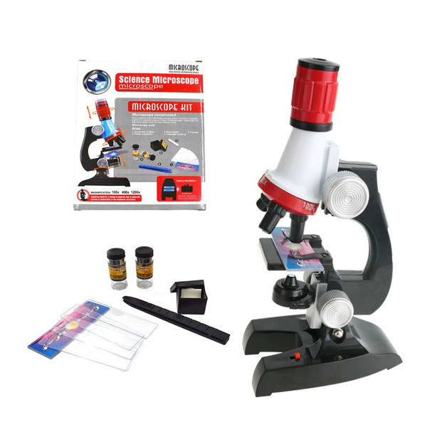 Kids Microscope Kit Science Lab LED 100-1200X Biological Microscope ...