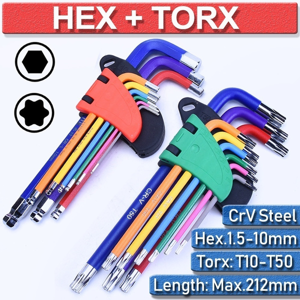 Twin Pack CrV Steel Long Ball-End Allen Hex Key Torx Star Set Metric ...