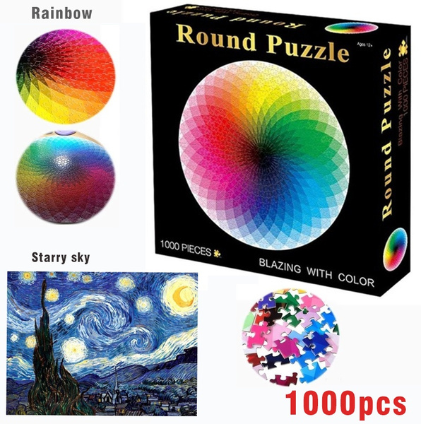 1000 Piece Puzzles for Adults Teen - Gradient Color Rainbow Large Round ...