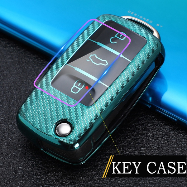 Carbon Fiber Texture Soft TPU Car Key Fob Case Key Protector Car Smart ...