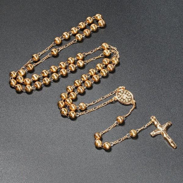 Gold 6mm Christian Catholic Virgin Mary Long Chain Jesus Religious ...