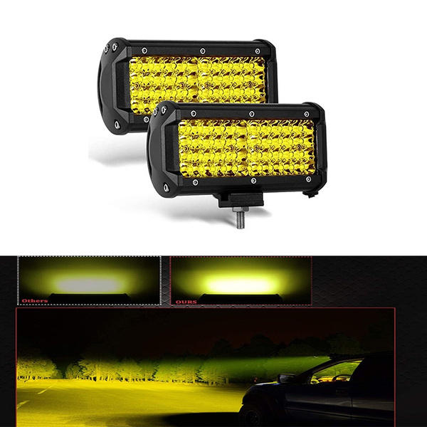 2 PCS 7 Inch Yellow Led Light Bars 13824LM Quad Row Waterproof Spot Led ...