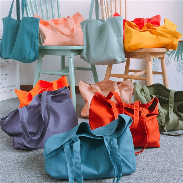 Solid Color Canvas Bag Shoulder Bag Cloth Cotton and Linen ...