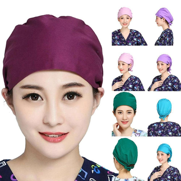Adjustable Bouffant Scrub Hats With Button Straps HooLing 6 Pcs Scrub ...