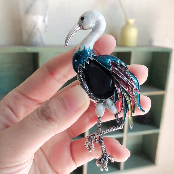 Pretty Red-crowned crane brooch For Woman animal Bird Pin retro ...
