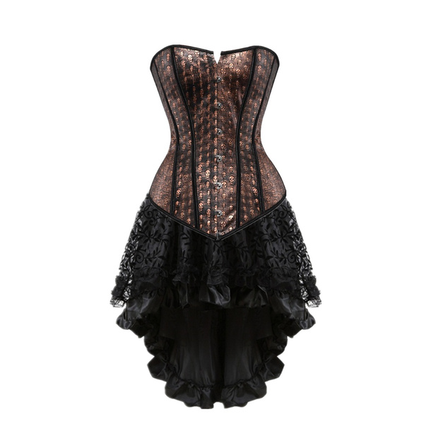 Women Skull Corset With High Low Skirt Showgirl Costumes Waist Training ...