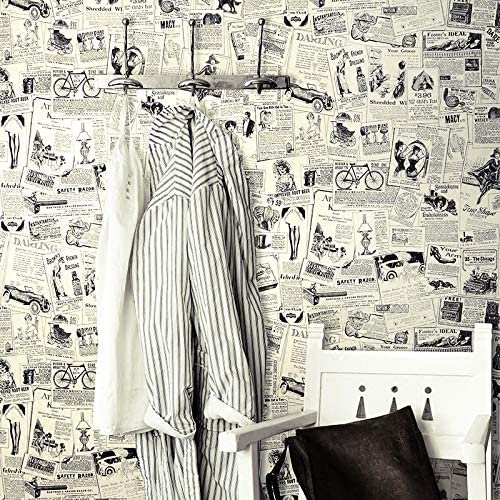 HaokHome 63275 Vintage Newspaper Wallpaper Peel and Stick Beige/Black ...