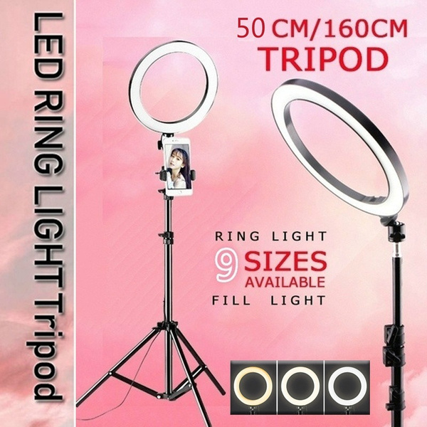 16 26cm Ring light with Stand Photography Youtube OEBLD LED Selfie Three speed Cold Warm Lighting Dimmable LED Ring Light Bluetooth Control Phone Video Light Lamp 9 Size Wish