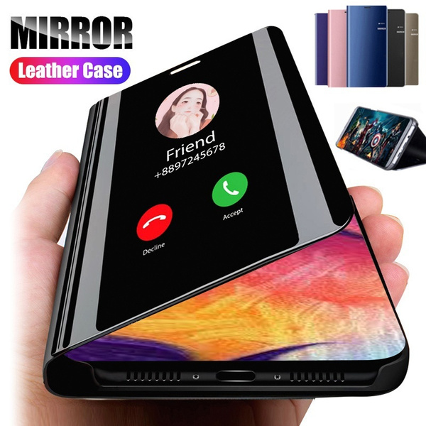 Luxury Smart Clear View Plating Mirror Phone Case Flip Leather Cover ...