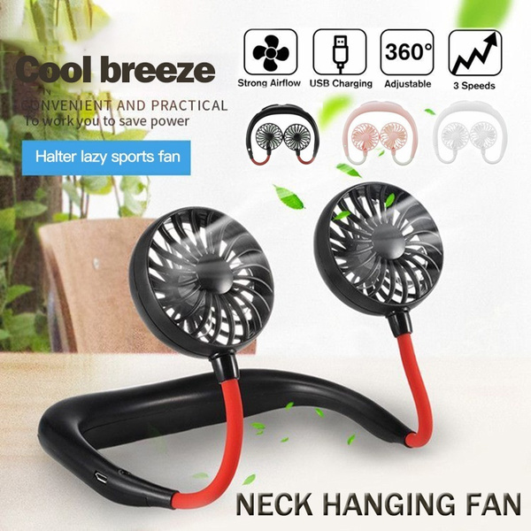 3 Speed Adjustable Summer USB Rechargeable Neck Hanging Dual Mini ...