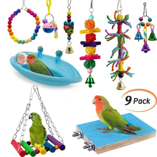 9PCS/Set Combination Parrot Toy Bird Articles Parrot Bite Toy with ...