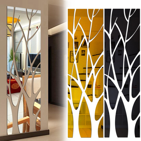 Removable Self-adhesive Tree Shape Decal 3D Acrylic Mural Mirror ...