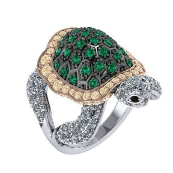 Luxurious 925 Sterling Silver Natural Gemstone Diamond Turtle Ring ...