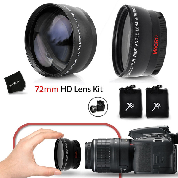 PRO 72mm Wide Angle Lens w/ Macro + PRO 72mm 2 x Telephoto Lens KIT ...