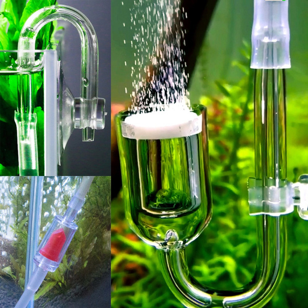 Aquarium CO2 Diffuser U Shape Glass Tube Check Valve Suction Cup For ...
