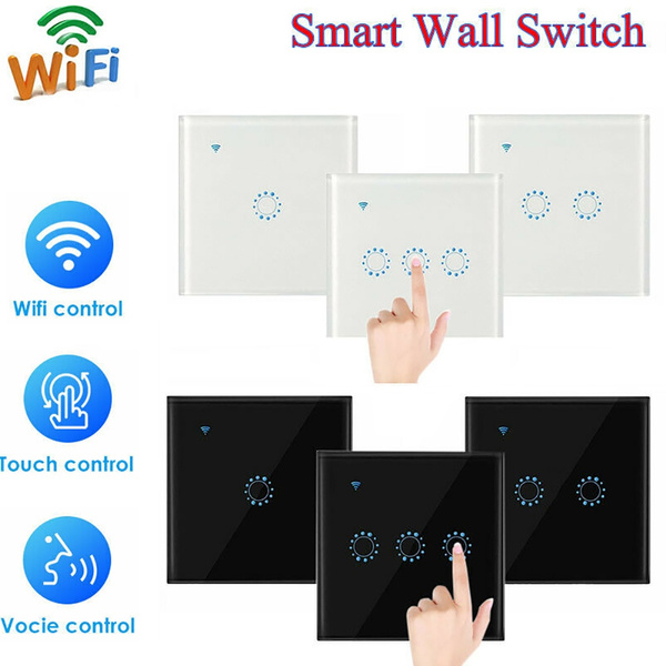 1/2/3 Gang LED Crystal Glass Panel Smart Touch Switch Wall Light WiFi ...