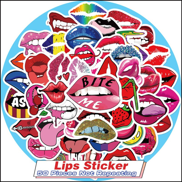 50 Pcs/set Retro Mouth Big Red Lip Funny Rainbow Sensual Lips Sticker ...