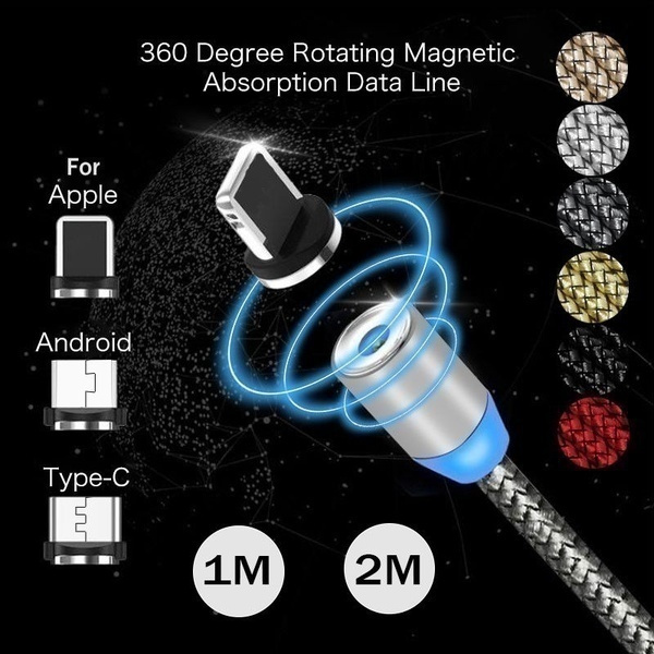 New 2.4A Quick Magnetic 1m/2m USB-C Type C/IOS/Micro USB 360 Round Fast ...